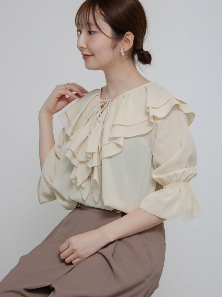 フリルVネックブラウス（ミント/トップス/シャツ・ブラウス）【セール】｜Te chichi TERRASSE（テチチ テラス）のアウトレット ...