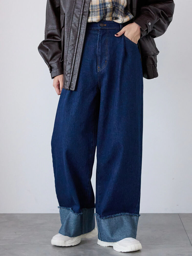 【WEB限定】ターンバックワイドデニム（ブルー/ボトムス/パンツ）【セール】｜Lugnoncure（ルノンキュール）のアウトレット ...